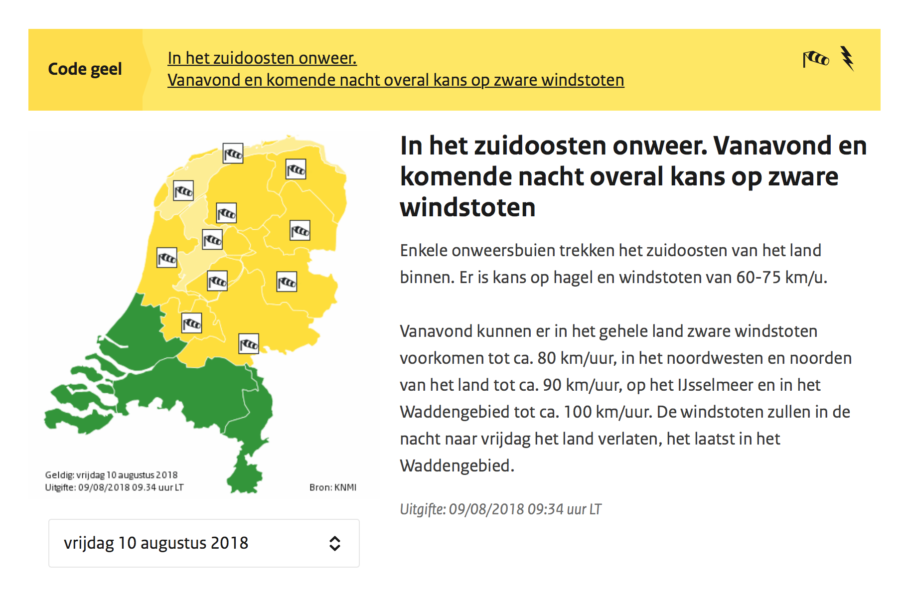 Komende nacht code geel voor onweer en windstoten