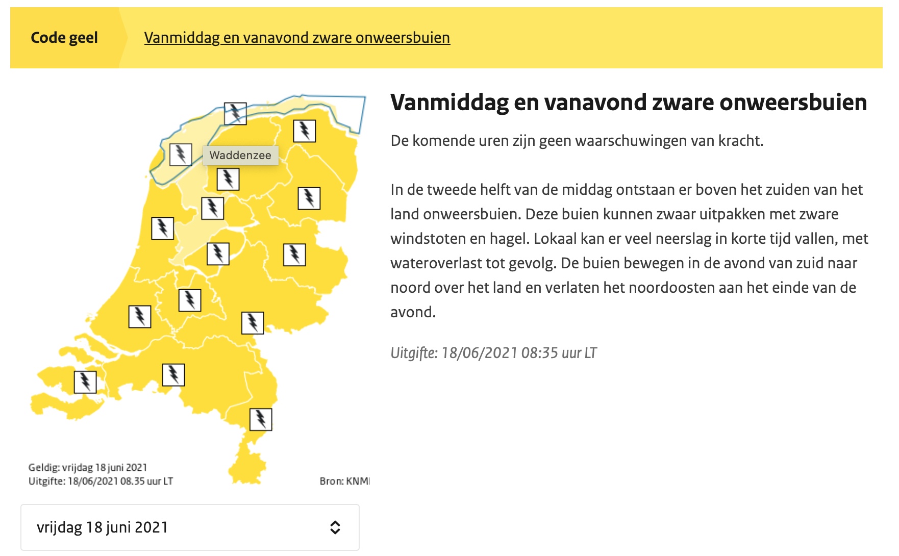 Code geel: waarschuwing voor zware onweersbuien