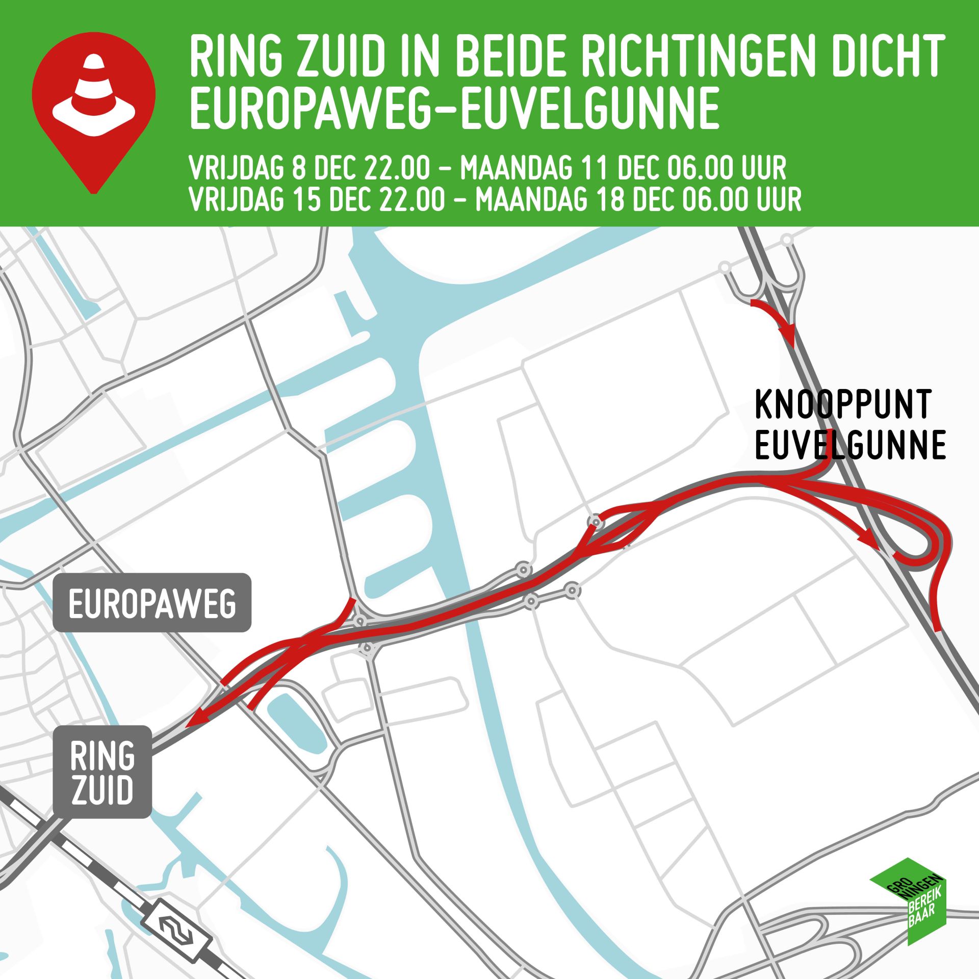 Afsluitingen op de A28 en Zuidelijke ringweg