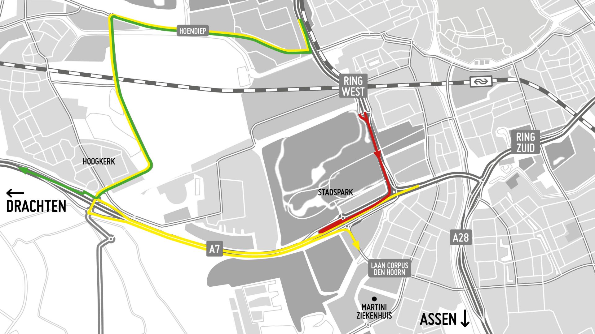 Westelijke ringweg richting Vrijheidsplein dit weekend dicht